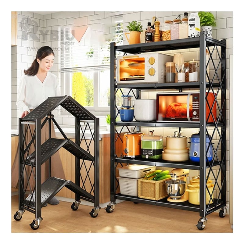 Estante Metalico Plegable de Cuatro Niveles en Negro RYBIU IMPORT ...