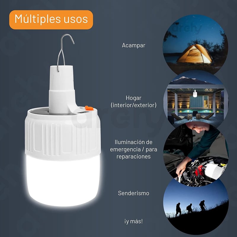 Foco Lampara Led Portatil Recargable Emergencia Solar 80W OEM ...