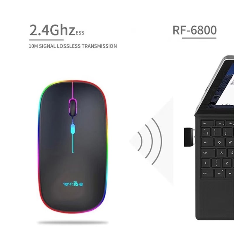 Mouse Inalámbrico 2.4 GHz USB Recargable con Luces Led RGB DPI 3200 ...