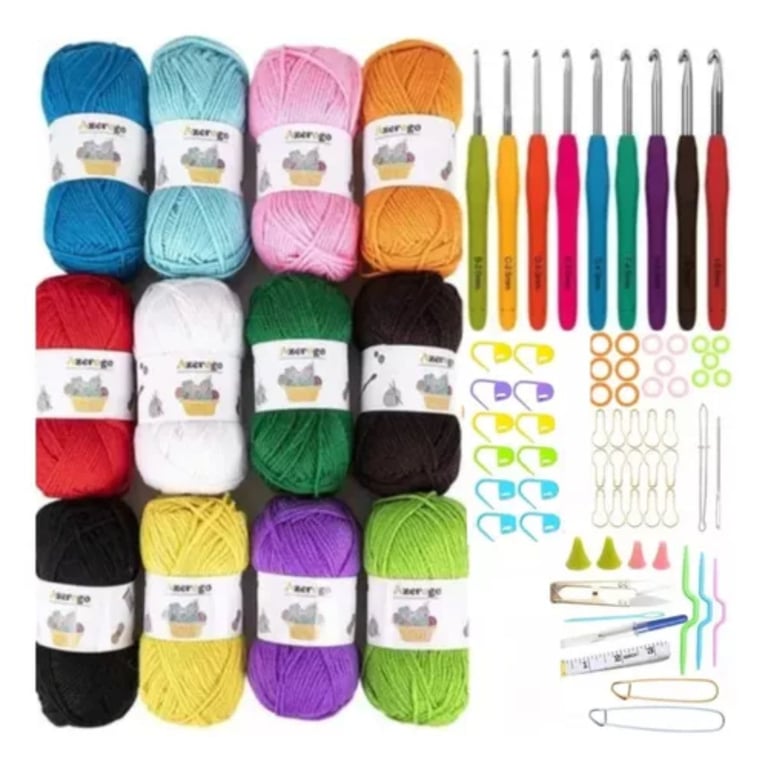 Set De Crochet Ganchillo Y Tejer 12 Madejas Hilo Lana Ovillo. GENERICO ...