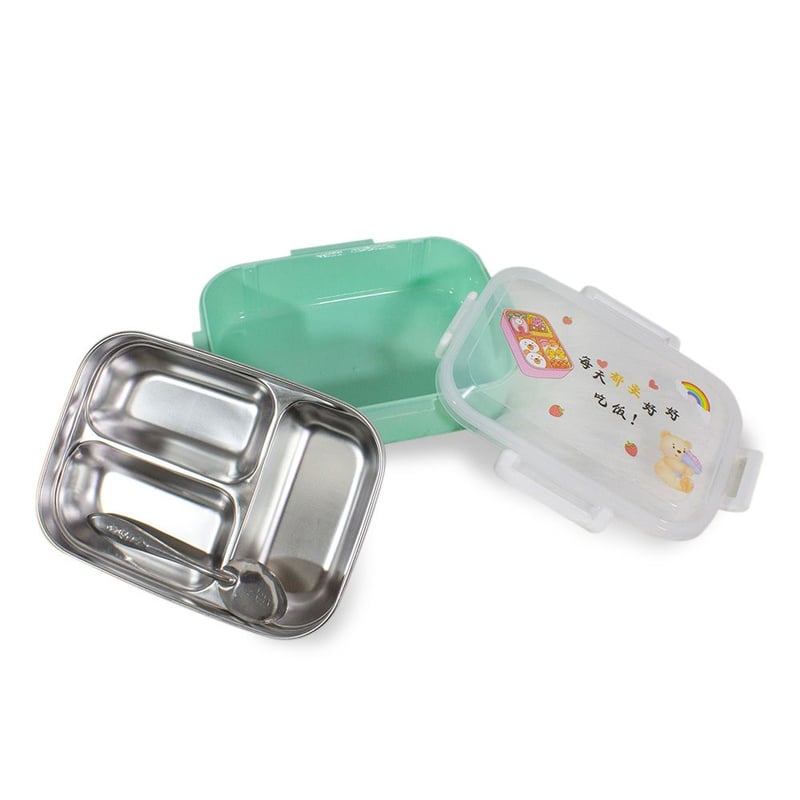 Táper de Acero Inoxidable con 3 Divisiones para Niños - Verde | Sodimac ...