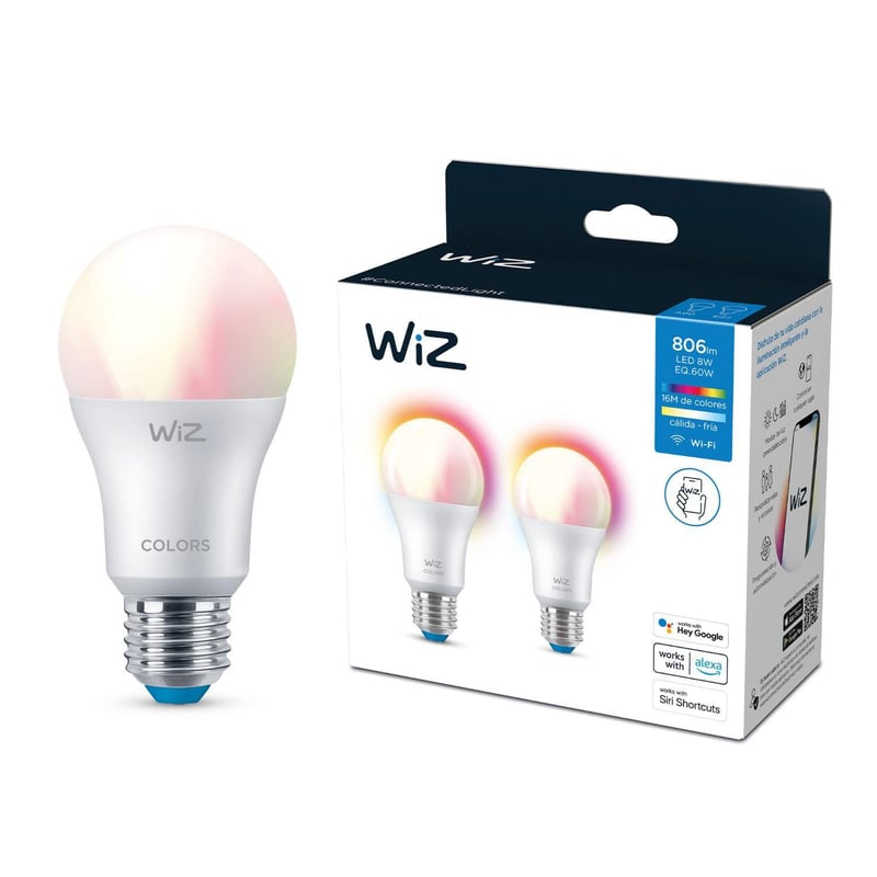 PACK X2 - Foco LED Inteligente WiZ Color RGB A60 8W WIZ | falabella.com
