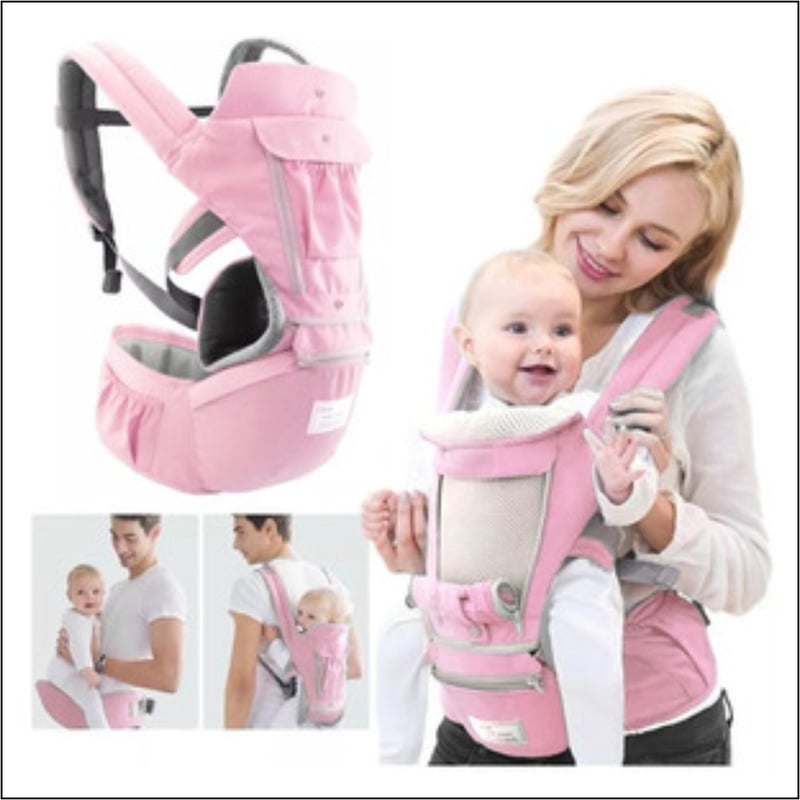 Canguro con Asiento Ergonómico Rosado Multifuncional Aiebao BABY ...