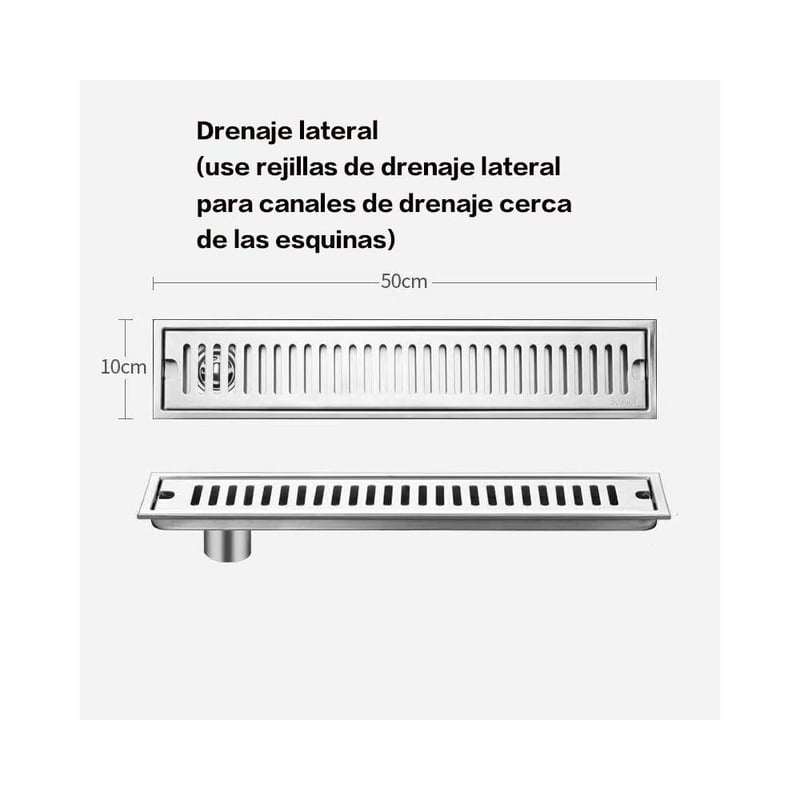 Rejilla De Cubierta Drenaje Piso Ducha Acero Inoxid 10×50cm PUREPOWER ...
