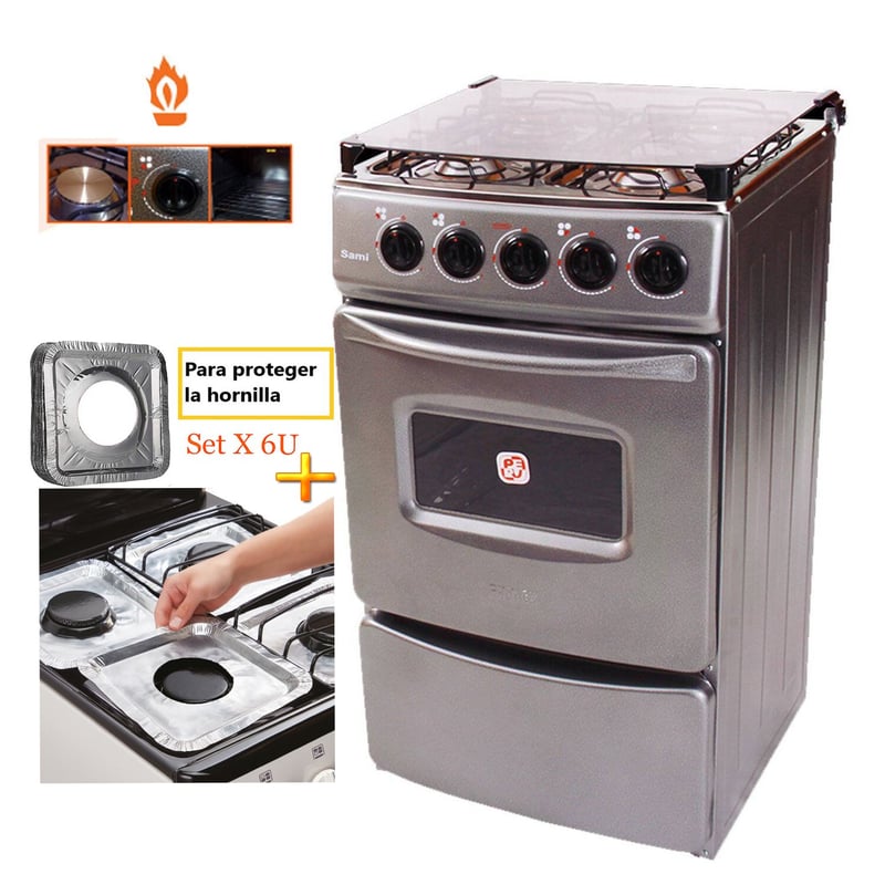 Cocina Fadic con tapa de vidrio y horno sami 4h Gris Protector FADIC ...