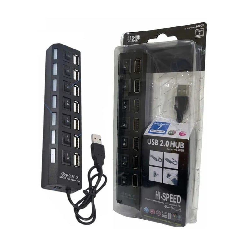 Mini Hub Usb 2.0 De 7 Puertos Para Pc y Laptop - NEGRO GENERICO | falabella.com