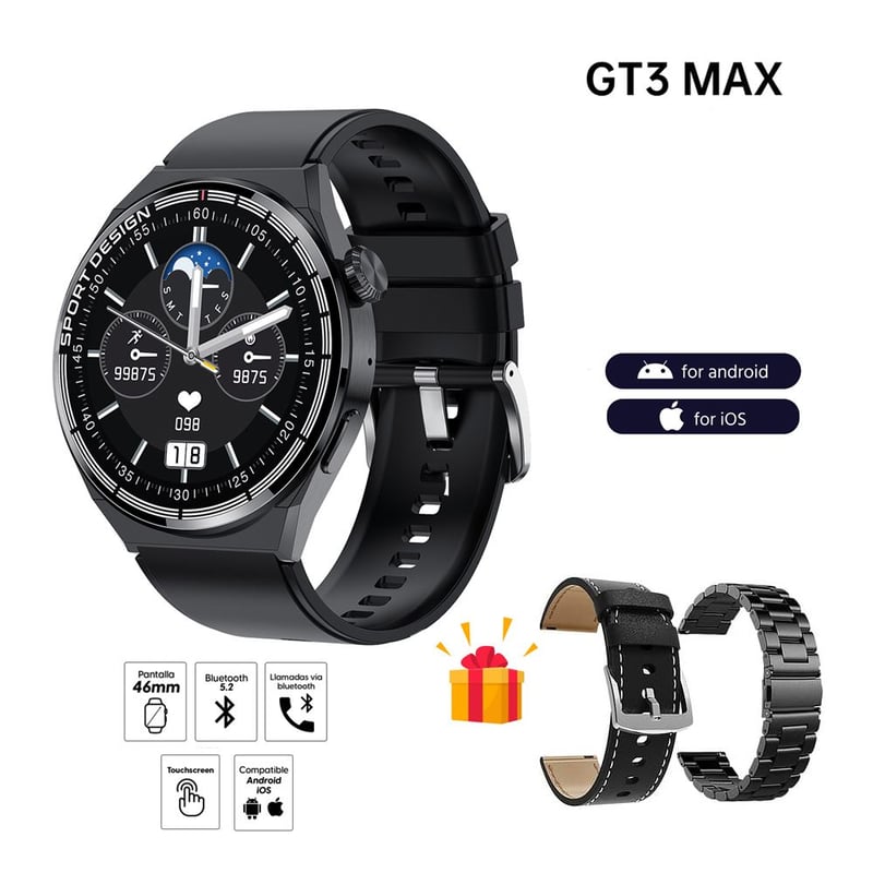Smartwatch GT3 Max Negro GPS Triple Correa IMPORTADO MC | falabella.com