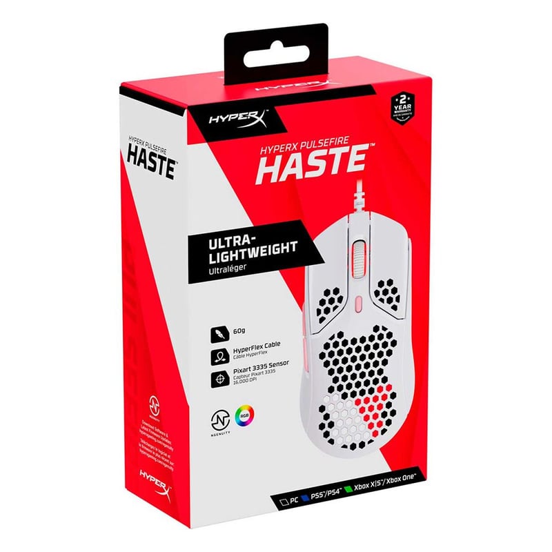 Mouse Gamer Hyperx Pulsefire Haste Rgb - Blancorosa - Cable Usb HYPERX ...
