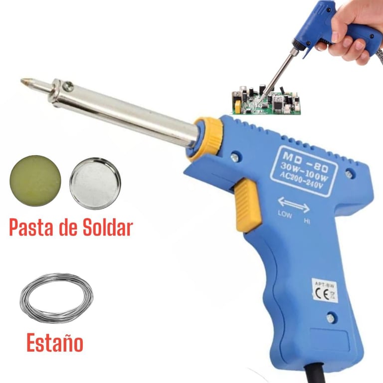 Cautin Estaño 2m Pasta Flux Tipo Pistola Soldador 30-70Watts OEM ...