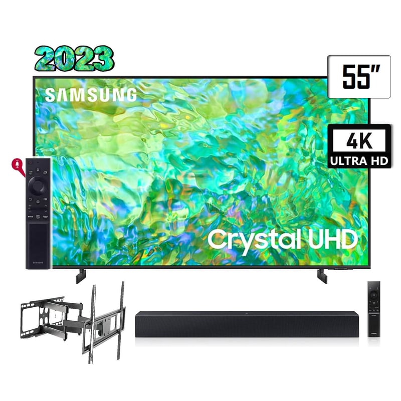 TV SAMSUNG 55” CRYSTAL 4K CU8000 CONTROL DE VOZ SOUNDBAR C400 RACK ...