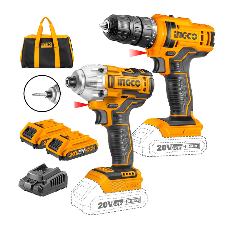 KIT TALADRO Y ATORNILLADOR DE IMPACTO 20V INALÁMBRICO - CKLI2016 INGCO ...