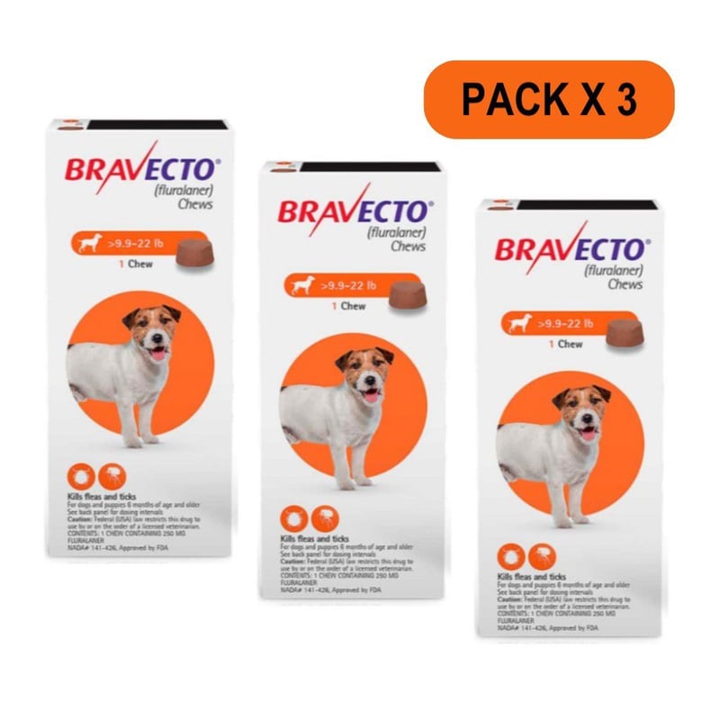 Bravecto Antipulgas para Perros 250 mg 4.5 - 10 Kg Pack x 3 BRAVECTO ...