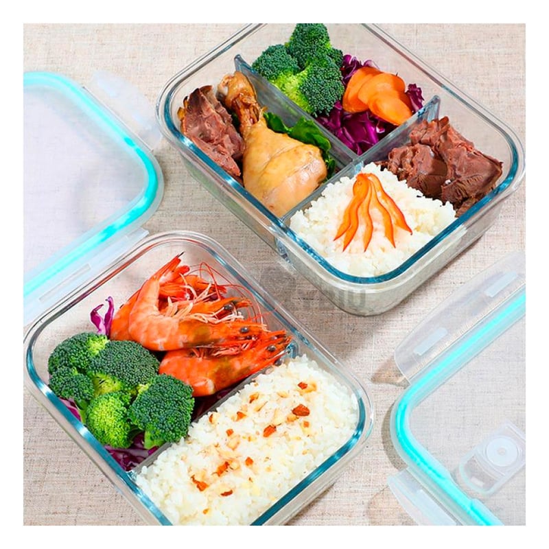 Taper Hermetico de Vidrio con 3 Divisiones 1L Celeste GENERICO ...