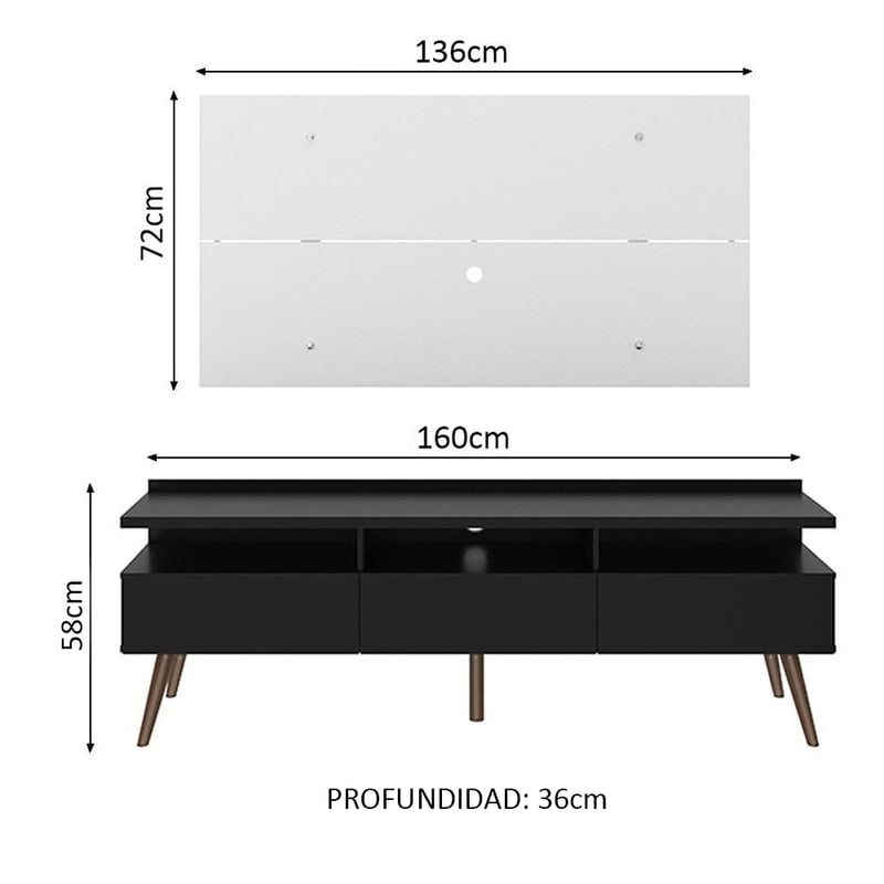 Centro Entretenimiento para TV Londres Mesa y Panel Hasta 55 Pulgadas ...
