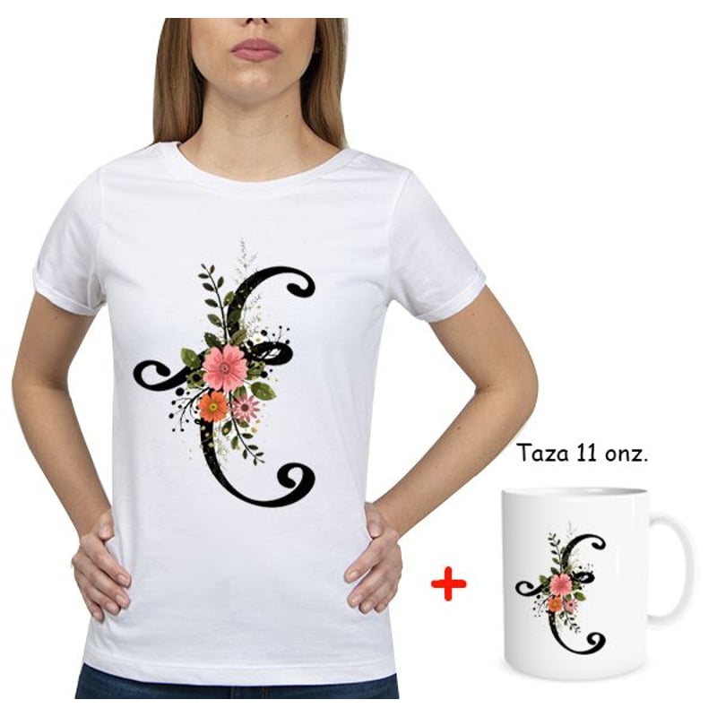 Combo Polo Mujer Abecedario floreado Taza floreado Letra E. GENERICO ...
