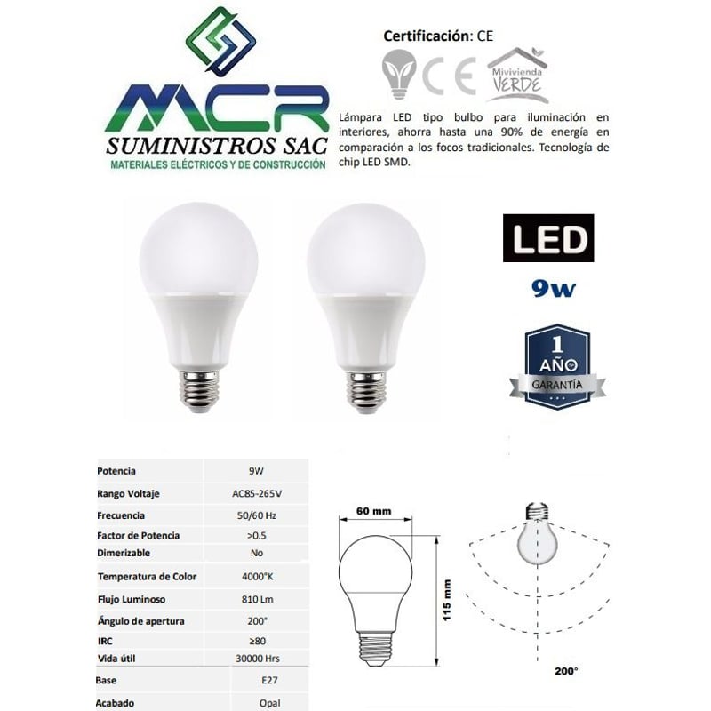 FOCO LED 9W E27 PACK 2 UND LUZ BLANCA NEUTRO 4000K NACIONAL | falabella.com
