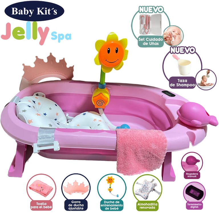 Tina Bañera Plegable JELLY SPA Con Termómetro Rosado 2024 BABY KITS ...