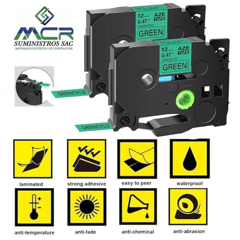 cinta 12MM X 8M VERDE compatible para rotulador brother GENERICO ...