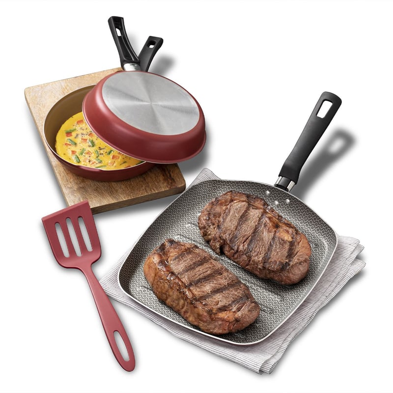 Set de Omeletera + Sarten grill y espátula Tramontina | Sodimac Falabella