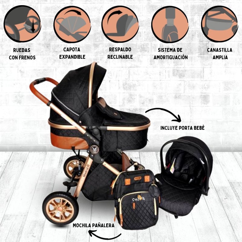 Coche 4 en1 con Portabebé«MADRID» Black VOYAGE | falabella.com