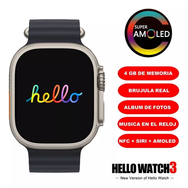 SmartWatch Hello Watch 3 Ultra Amoled 4GB de Memoria - NEGRO GENERICO ...