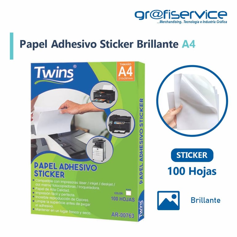 Papel Adhesivo Sticker Brillante A4 Twins 100h 135g GENERICO ...