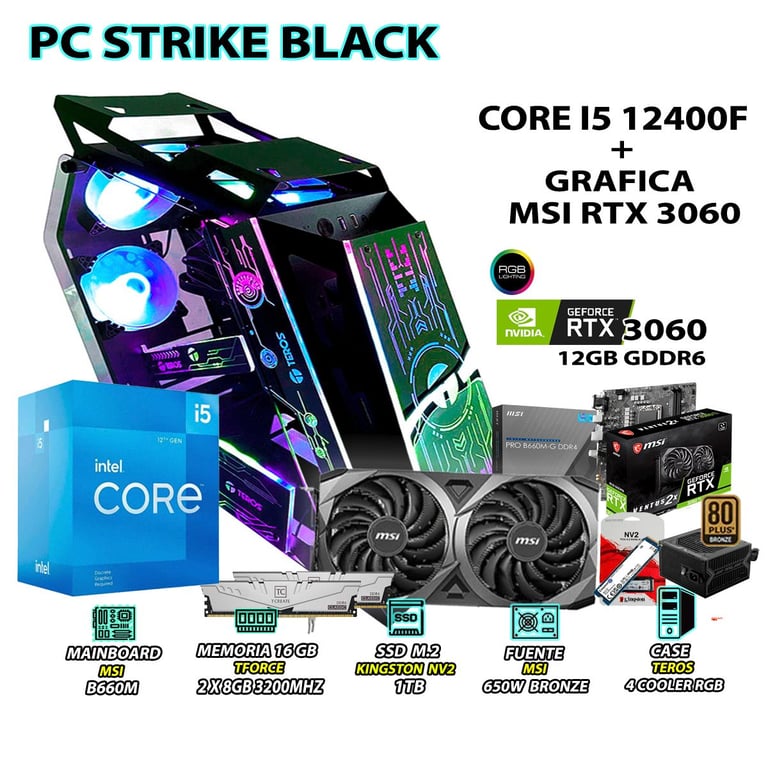 Computadora Gamer Strike Core i5 12400F RAM 16GB SSD 1TB RTX 3060 12GB ...