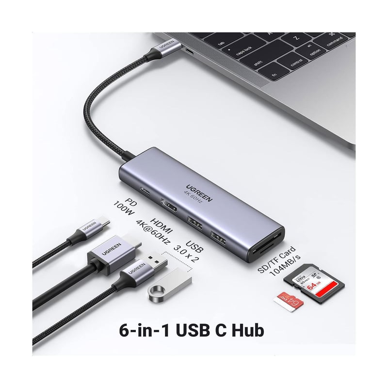 Adaptador Hub UsbC 6 en 1 - PD, 2x USB 3.0, HDMI, SD, microSD - UGREEN UGREEN | falabella.com