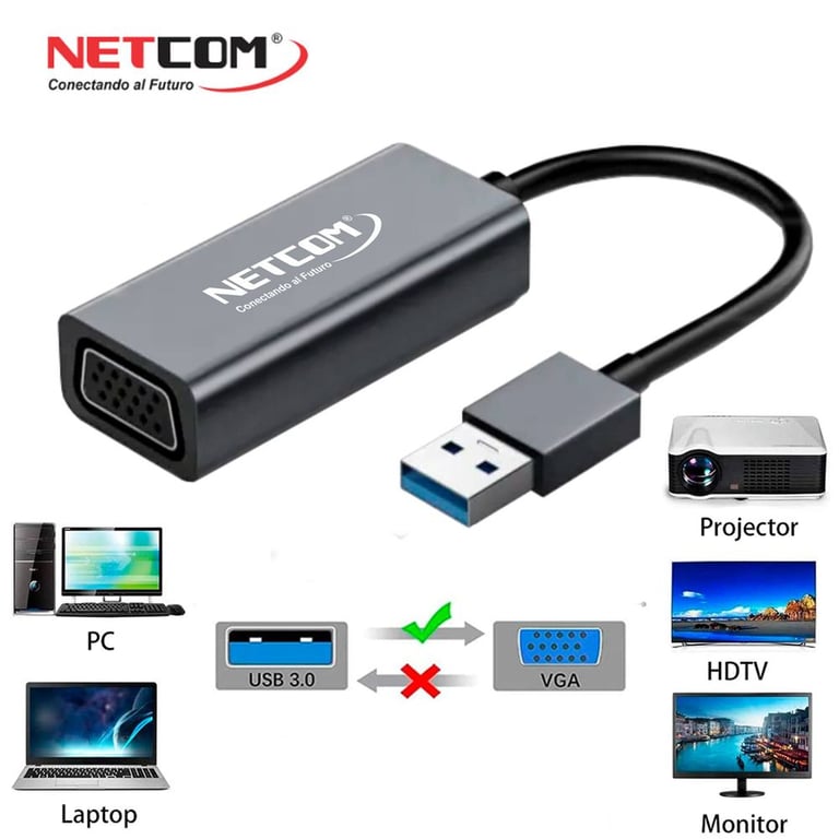 Adaptador convertidor USB 3.0 a VGA Full HD 1080P NETCOM NETCOM ...