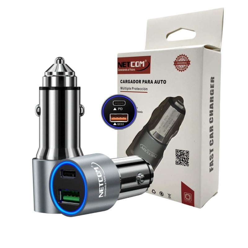 Cargador Para Auto Usb 3.0 Y 1 Tipo C Carga Rapida Netcom | Sodimac Falabella