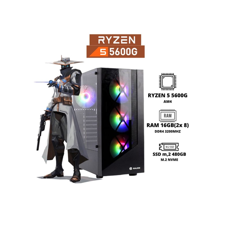 PC GAMER RYZEN 5 5600G / 16GB RAM DUAL / 480 SSD M.2 / CASE FUENTE 500W ...