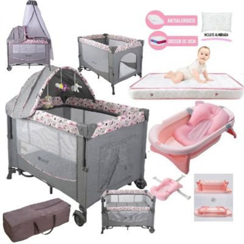 Cuna Corral Dacora GR y Colchón Rosado y Tina Rosado EBABY | falabella.com