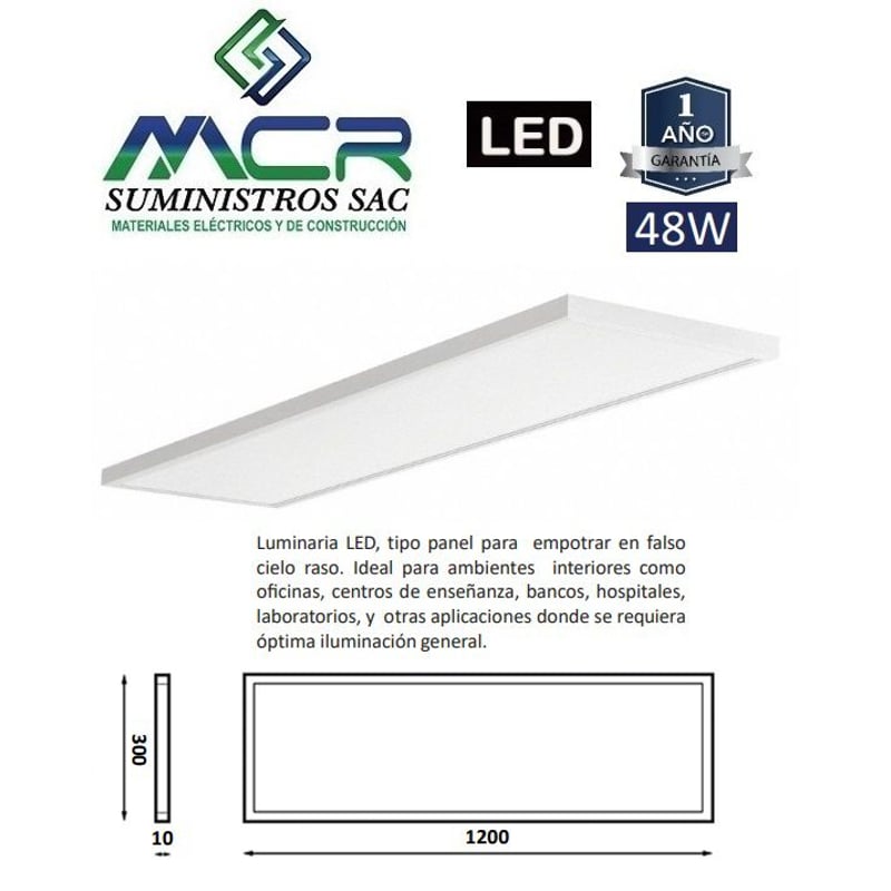 LED PANEL PARA EMPOTRAR 48W 120X30 cm 6500K LUZ BLANCO FRIO GENERICO ...