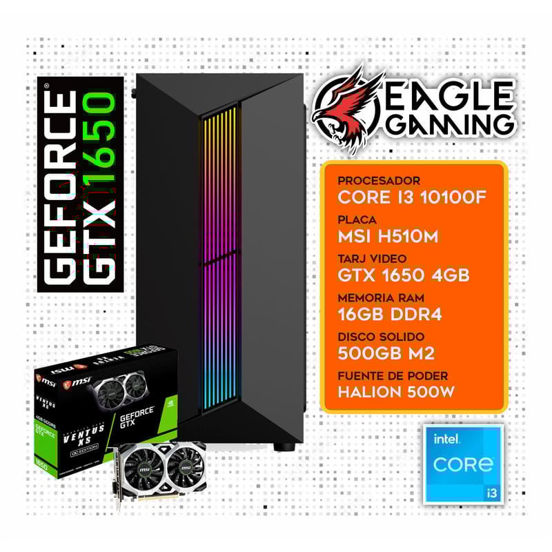 Computadora PC GAMER Core I3-10TH GTX 1650 4GB RAM 16GB SSD 500GB INTEL ...