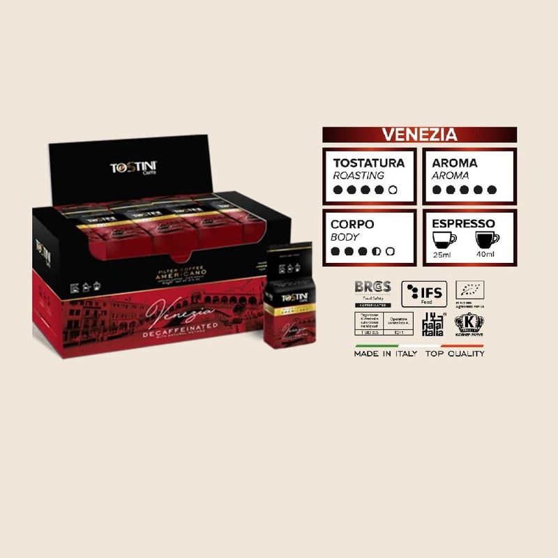 Café Italiano de filtro VENEZIA Descafeinado X 64gr unid - TOSTINI ...