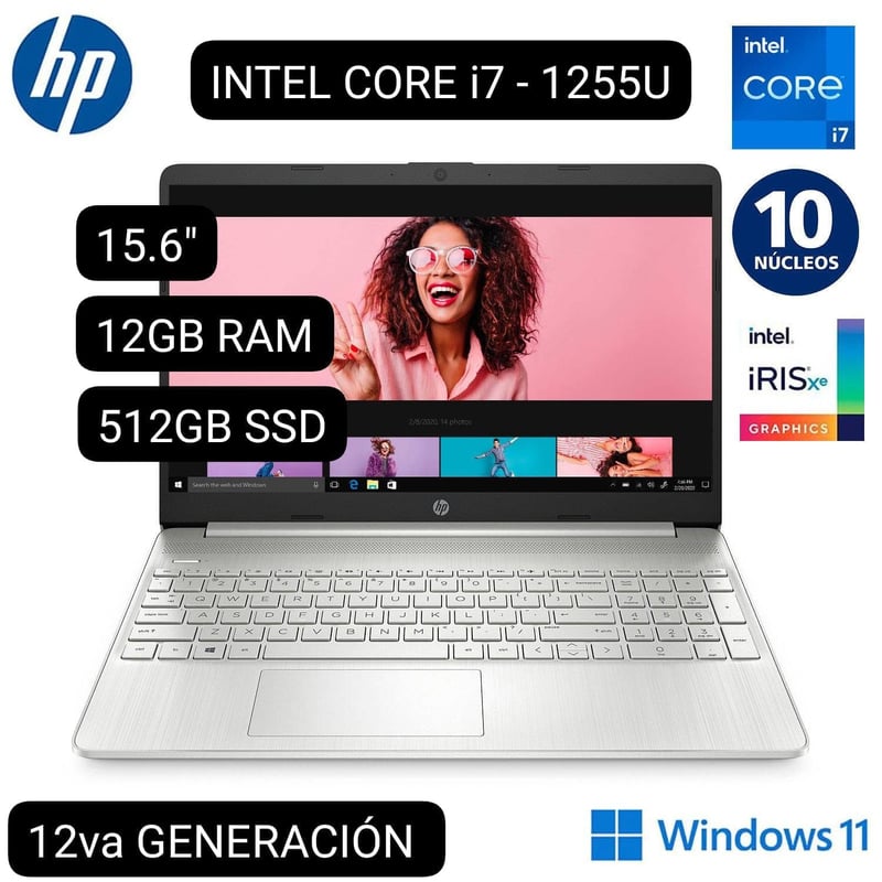 LAPTOP HP 15-DY5010LA INTEL CORE i7 1255U 12va GENERACION 15.6 HD 12GB RAM 512GB SSD INTEL IRIS ...