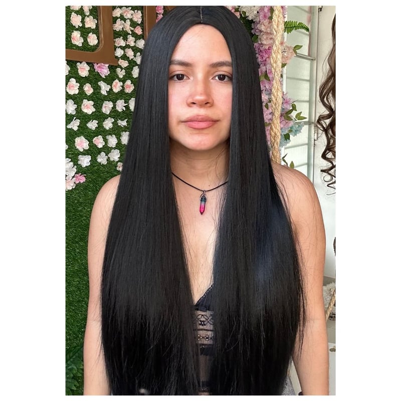 PELUCA SEMINATURAL LARGA NEGRA AZABACHE SIN CERQUILLO - ESTILO KAWAI ...