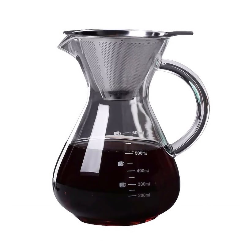 CAFETERA DE VIDRIO 600ML CON FILTRO DE ACERO INOXIDABLE GENERICO ...