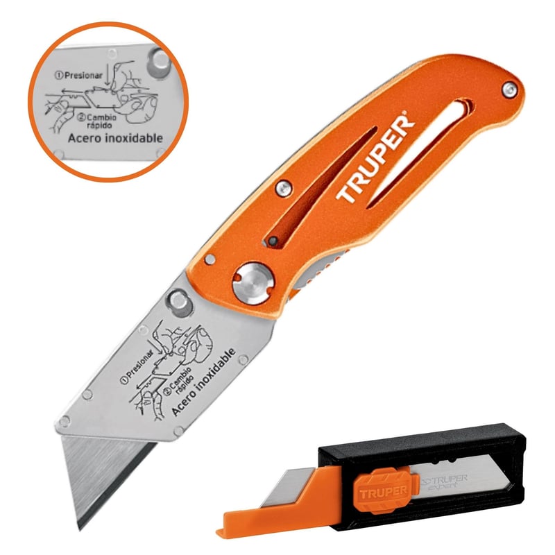 Navaja abatible profesional cuerpo acero inox y aluminio Truper Expert ...