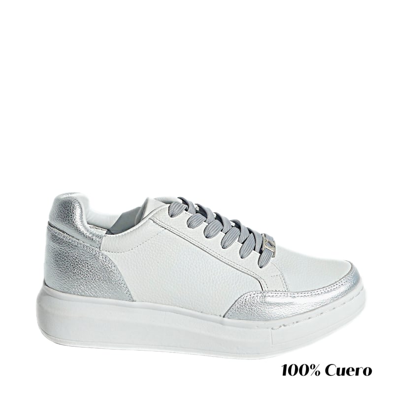 Zapatillas Blancas Cuero Mujer con Plateado SAPATU | falabella.com