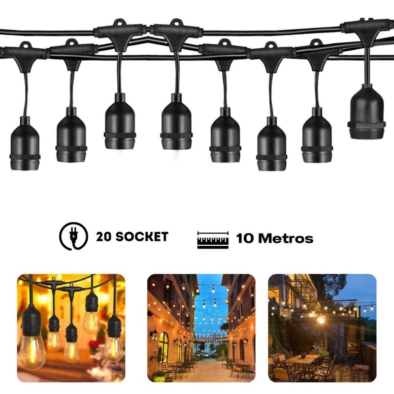 Socket 10 metros y 20 Sockets para Luces Guirnalda Colgante Exterior ...