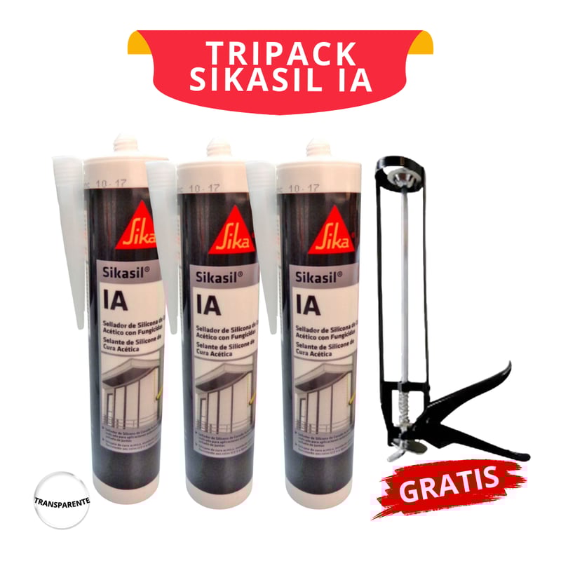 Pack 3 Siliconas Antihongos Sikasil IA Transparente 280ml GRATIS Pistola | Sodimac Perú