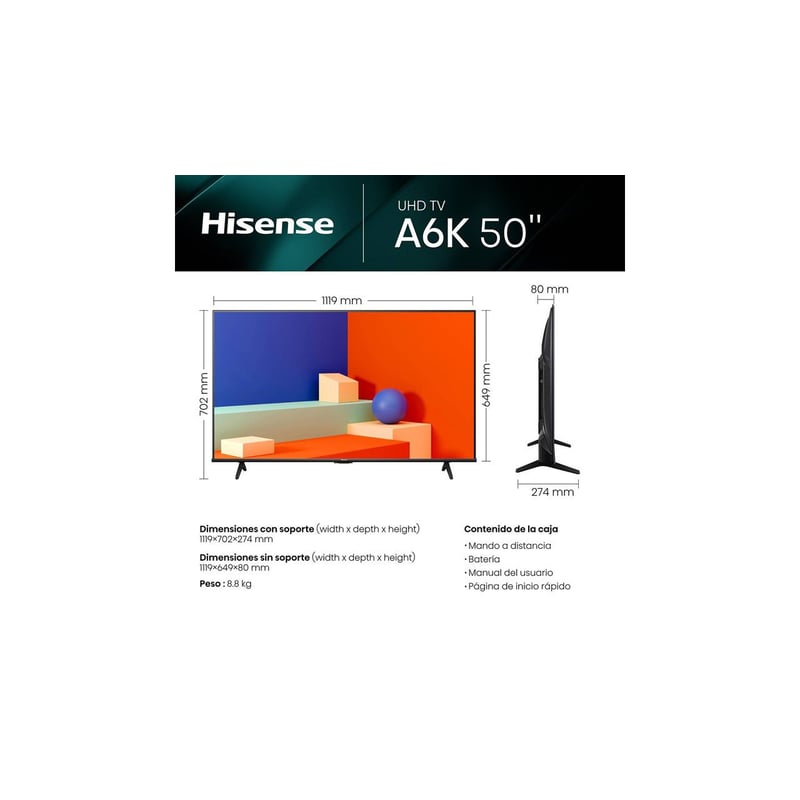 Televisor Hisense 50” UHD 4K Smart TV 50A6K HISENSE | falabella.com