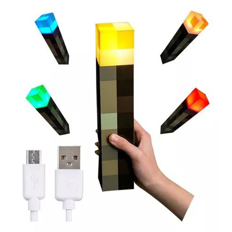 LAMPARA ANTORCHA MINECRAFT - LED 4 COLORES / RECARGABLE USB IMPORTADO MC | falabella.com