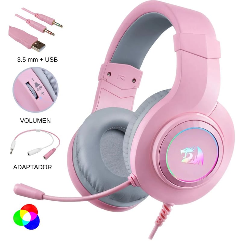 AUDIFONO REDRAGON GAMER CON MICROFONO HYLAS COLOR ROSA H260P-RGB ...