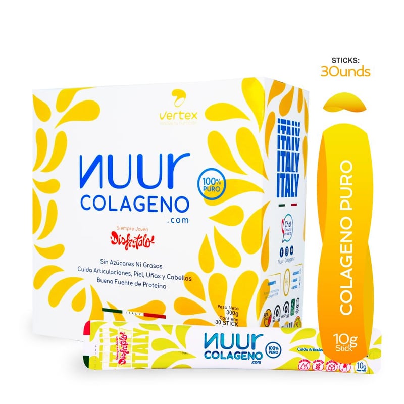 NUUR COLAGENO PURO EN STICK DE 10 GRAMOS CAJA POR 30 STICK GENERICO ...