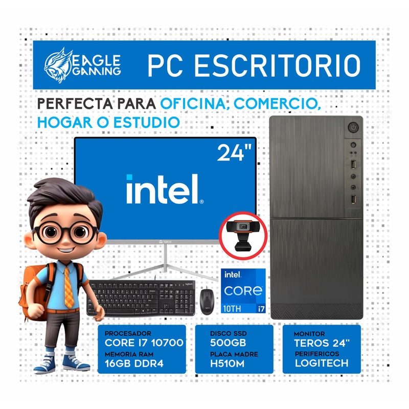 Computadora PC Intel Core i7 10700 RAM 16GB SSD 500GB Monitor 24 FHD ...