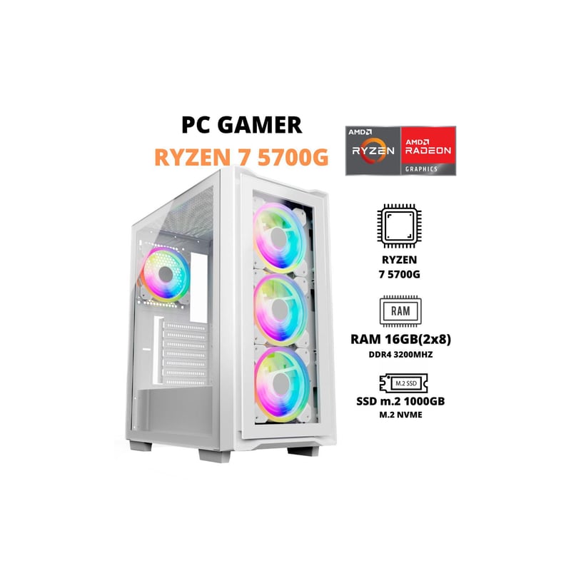 PC GAMER RYZEN 7 5700G / 16GB RAM DUAL / 1TB SSD M.2 / CASE FUENTE 600W ...