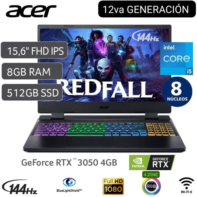 LAPTOP GAMER ACER NITRO 5 INTEL CORE i5 12450H 15.6" FHD IPS 144Hz 8GB ...