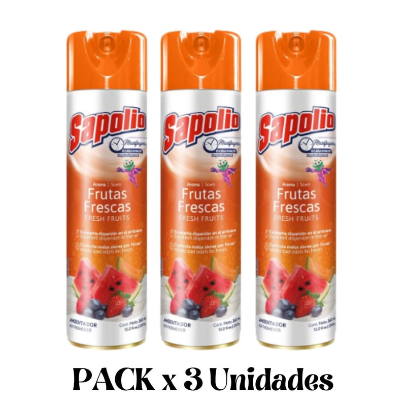 AMBIENTADOR SPRAY SAPOLIO FRUTAS 360ML PACK X 3 UNIDADES. GENERICO ...